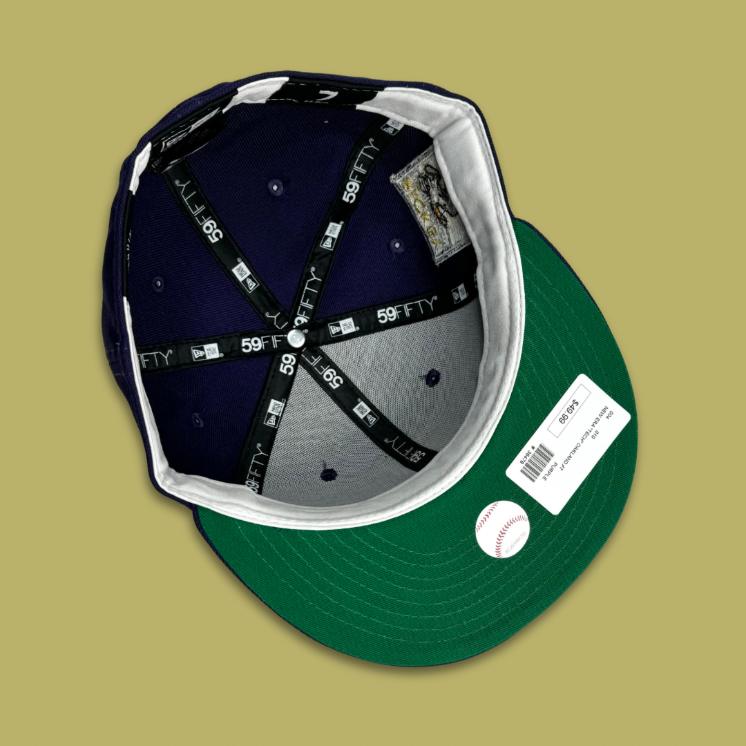 NEW ERA “TECH" OAKLAND ATHLETICS FITTED HAT (ROYALTY PURPLE/METALLIC G ...